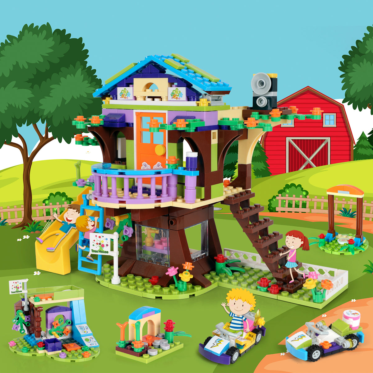 Exercise N Play Barber Shop & Treehouse 2 IN 1 Mini Building Blocks ...